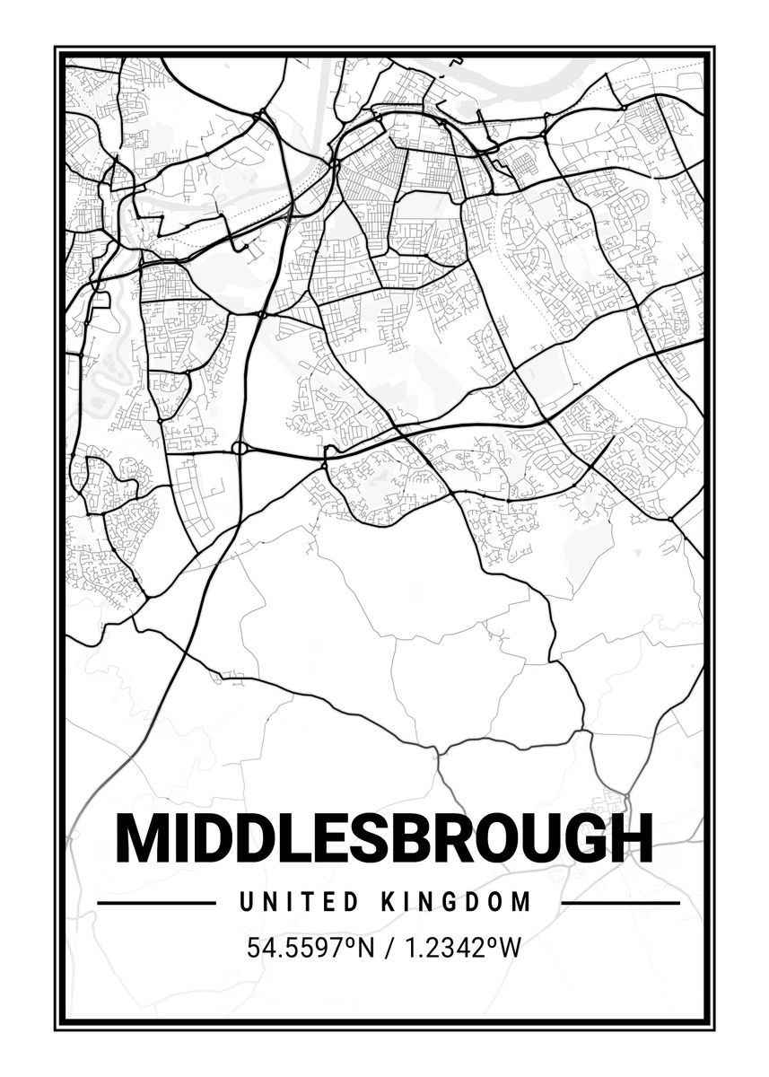 'Middlesbrough Light Map' Poster, picture, metal print, paint by Tien ...