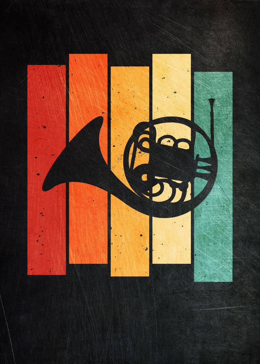 'French Horn Retro Vintage' Poster, picture, metal print, paint by ...