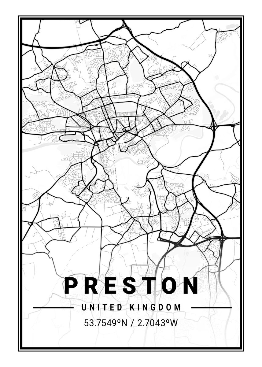 'Preston Light City Map' Poster, picture, metal print, paint by Tien ...
