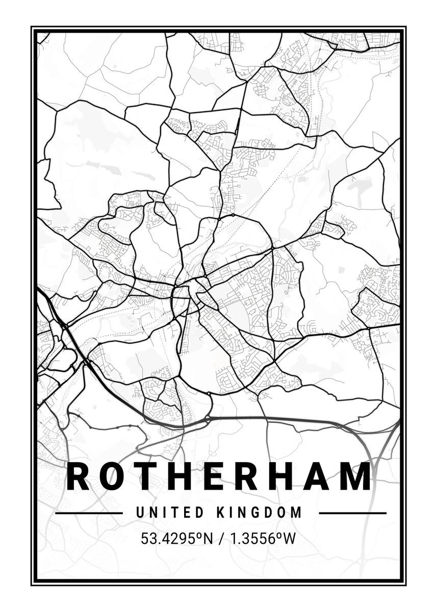 'Rotherham Light City Map' Poster, picture, metal print, paint by Tien ...