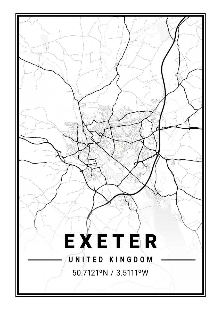 'Exeter Light City Map' Poster, picture, metal print, paint by Tien ...