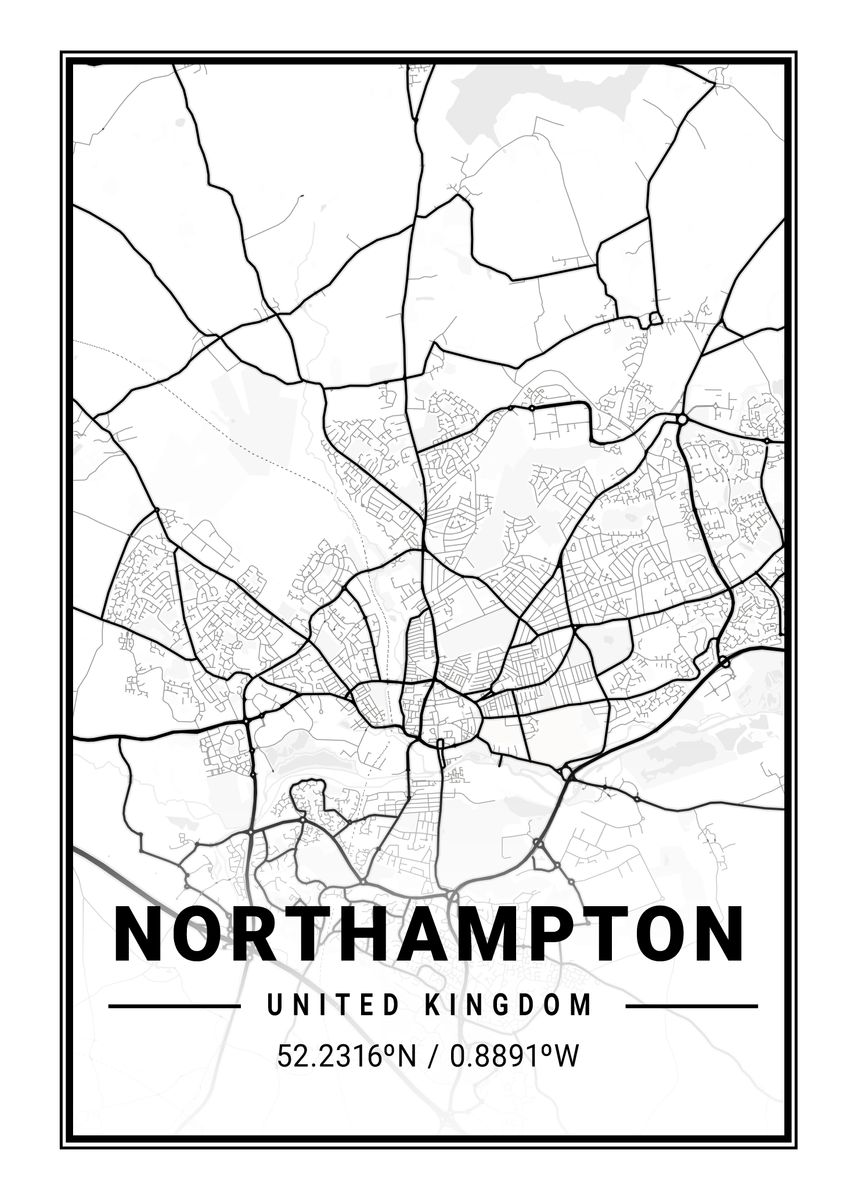 'Northampton Light City Map' Poster, picture, metal print, paint by ...