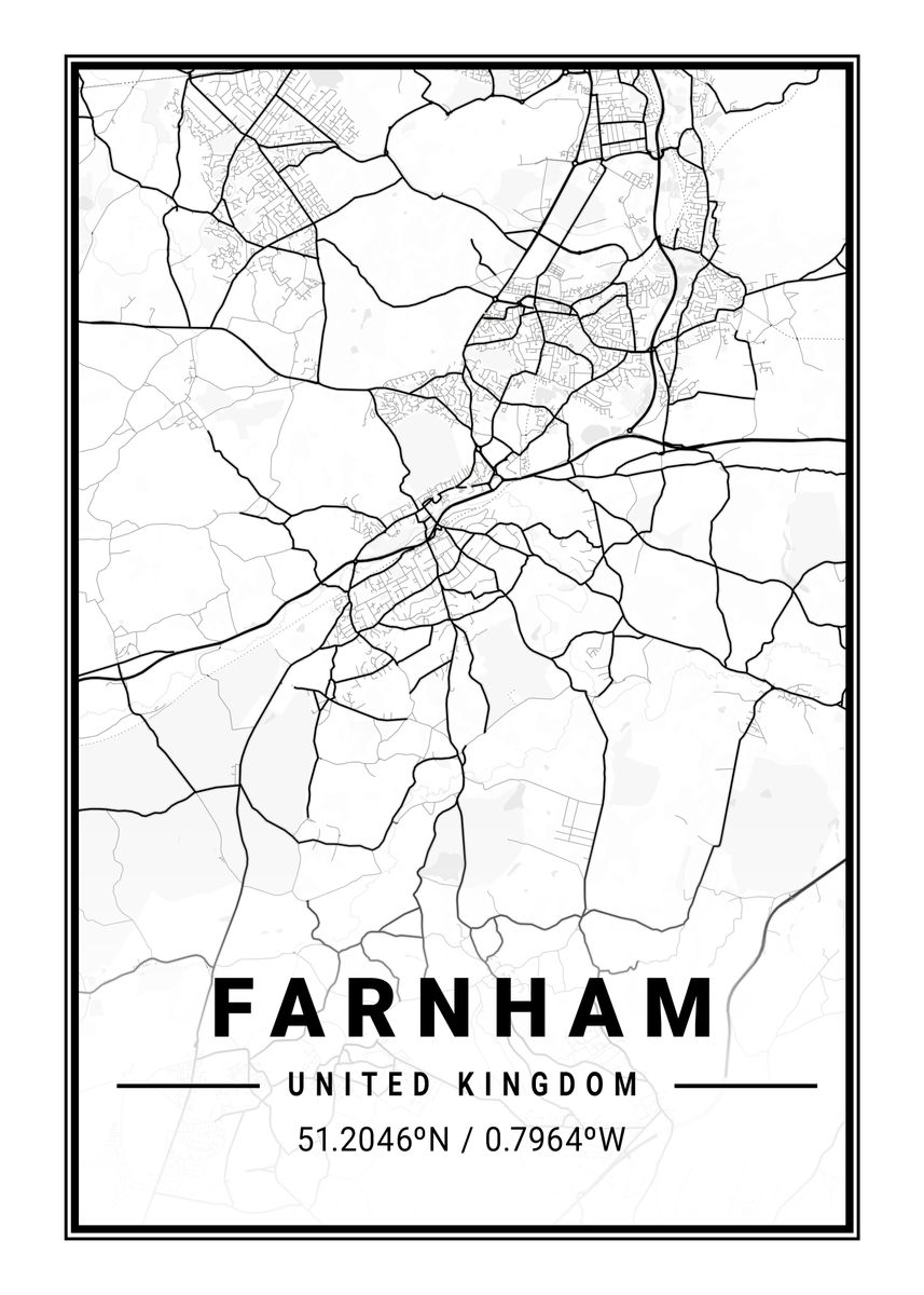 'Farnham Light City Map' Poster, picture, metal print, paint by Tien ...