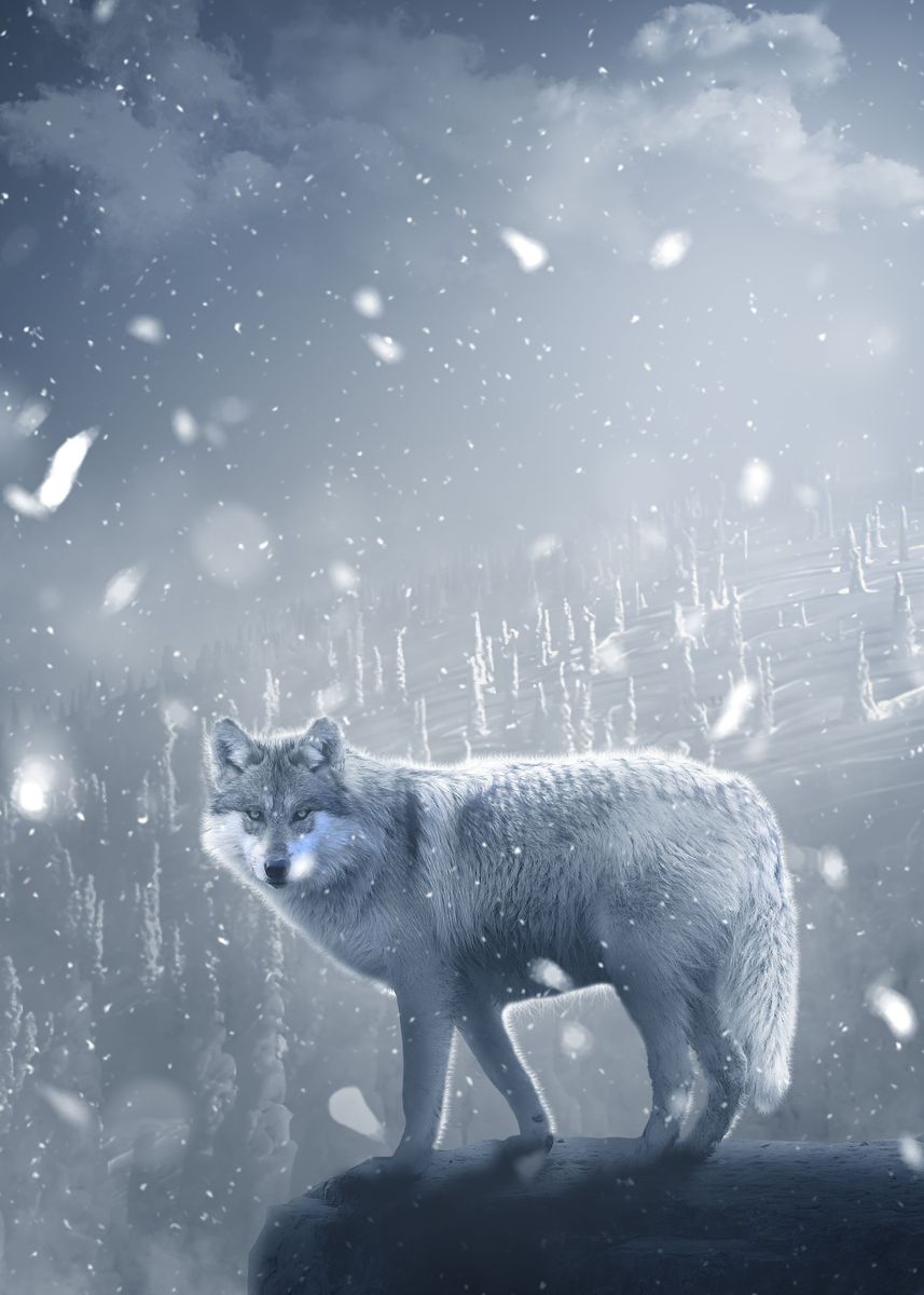 'Wolf in snowy mountain' Poster, picture, metal print, paint by VPS ...