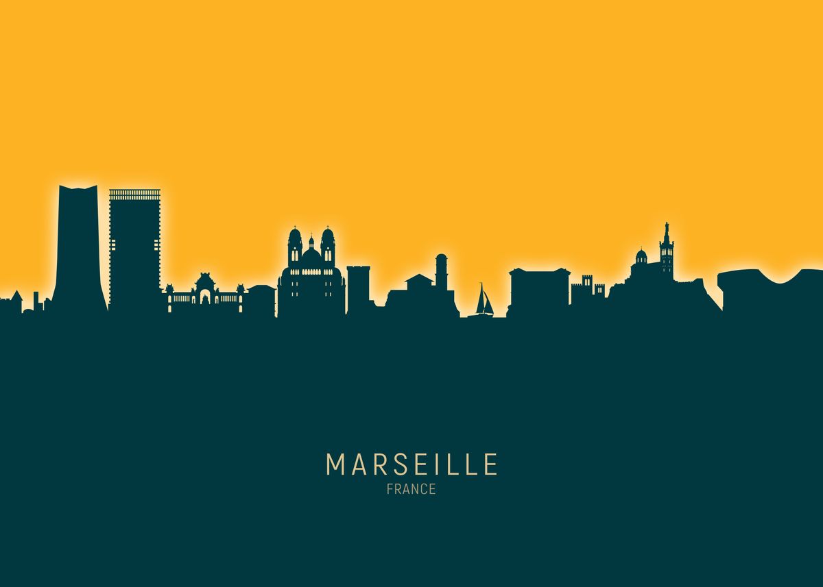 'Marseille Skyline France' Poster by Michael Tompsett | Displate