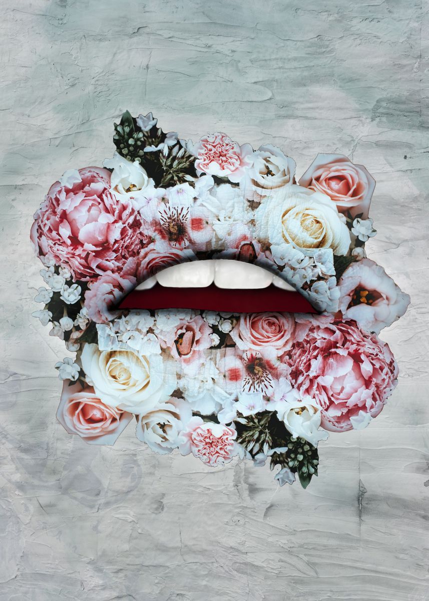 'Floral Lips' Poster, picture, metal print, paint by Five Senses Art ...