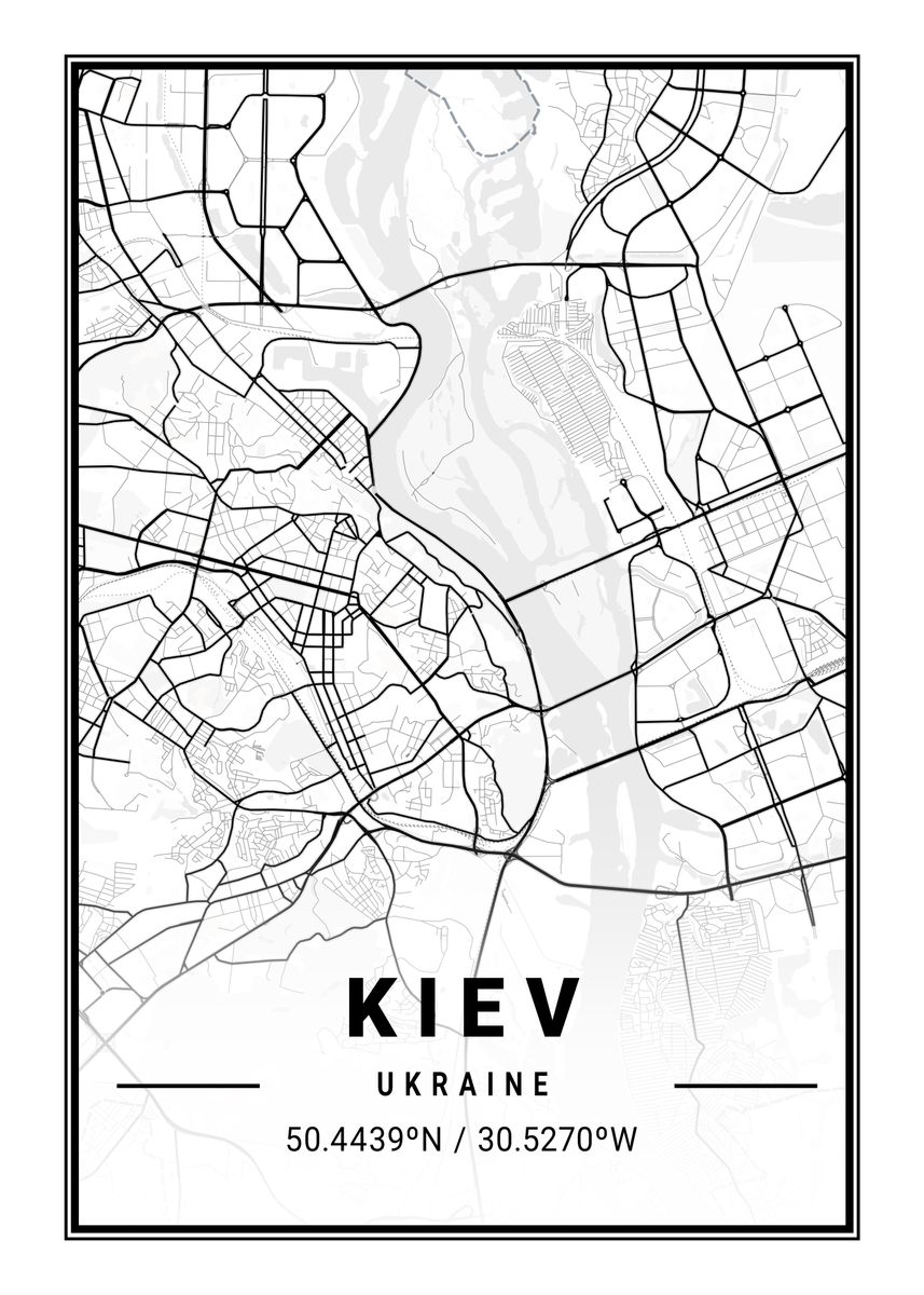 'Kiev Light City Map' Poster, picture, metal print, paint by Tien ...