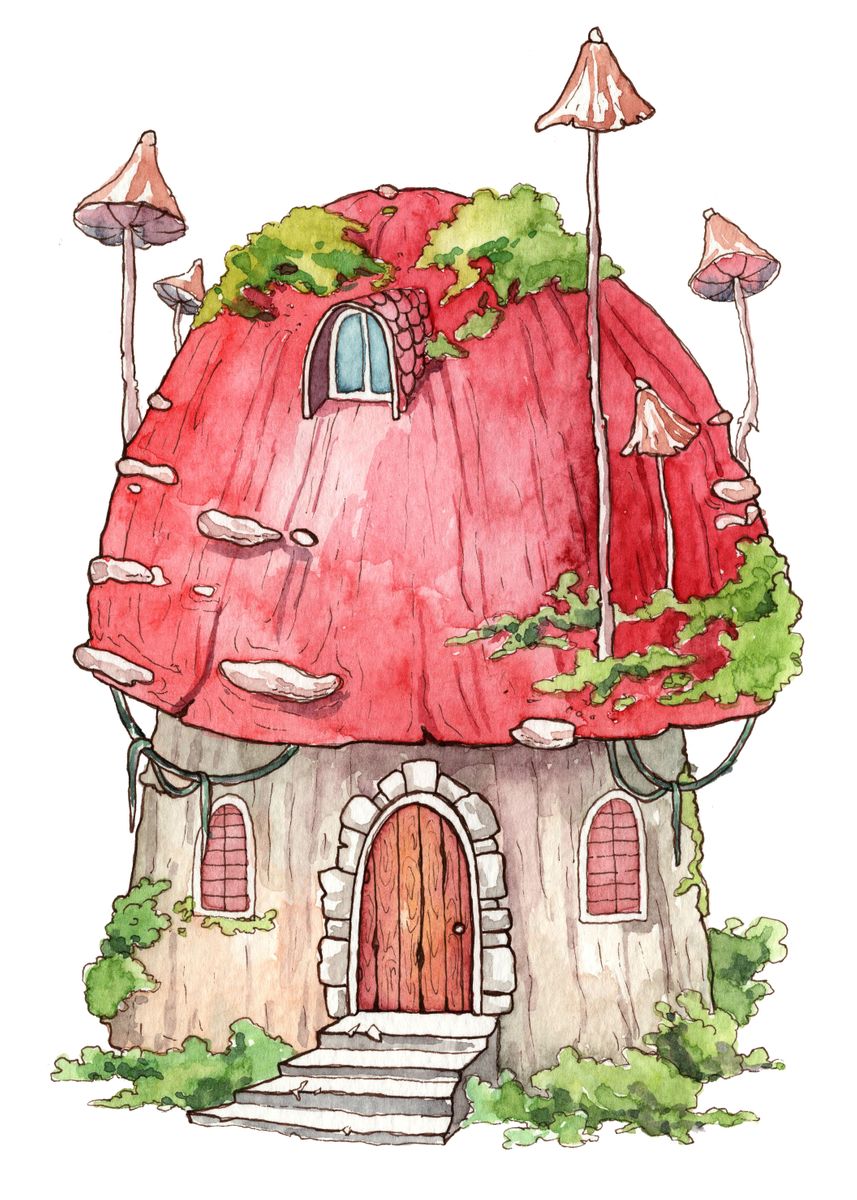 'Fairy tale mushroom house' Poster, picture, metal print, paint by ...