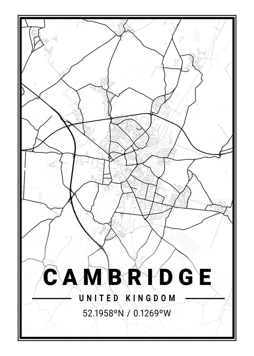 'Cambridge Light City Map' Poster, picture, metal print, paint by Tien ...