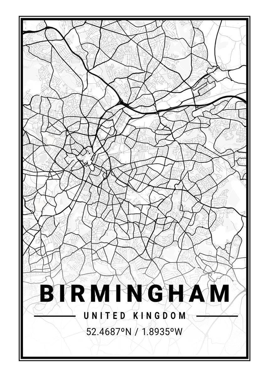 'Birmingham Light City Map' Poster, picture, metal print, paint by Tien ...