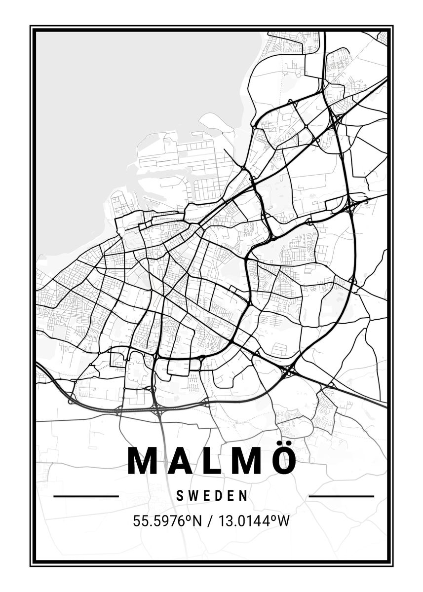 'Malmo Light City Map' Poster, picture, metal print, paint by Tien ...