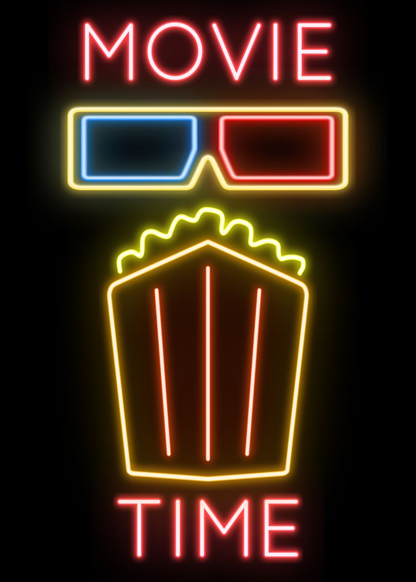 'Movie Time Neon Sign' Poster, picture, metal print, paint by Creatify ...