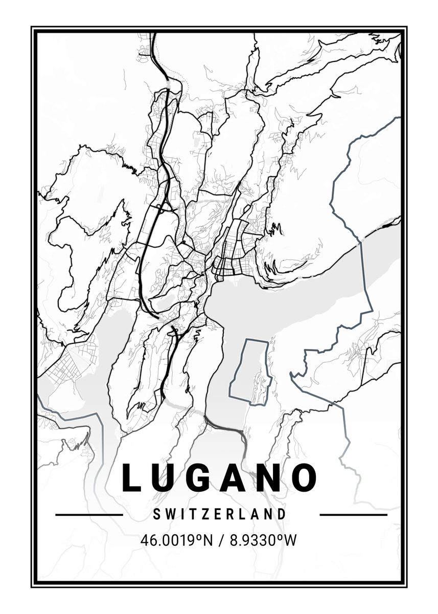 'Lugano Light City Map' Poster, picture, metal print, paint by Tien ...