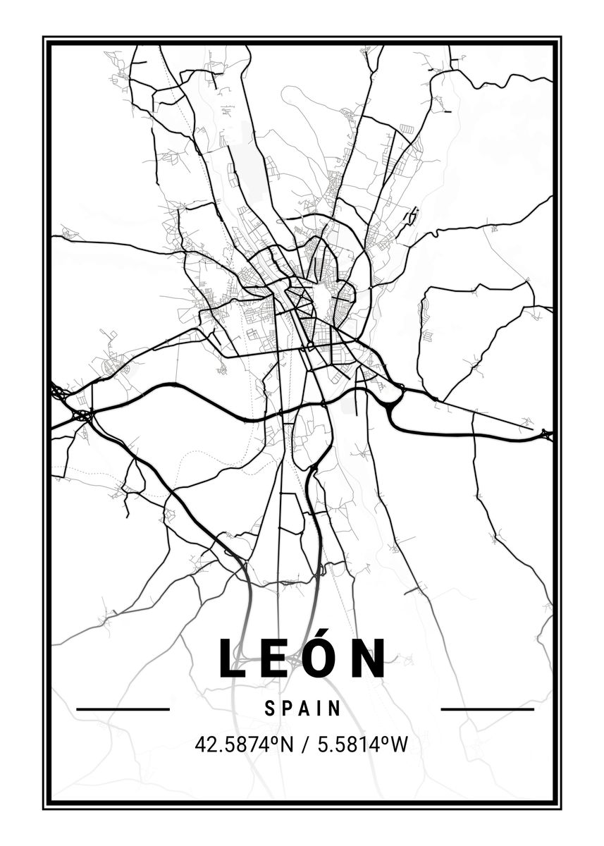 'Leon Light City Map' Poster, picture, metal print, paint by Tien ...