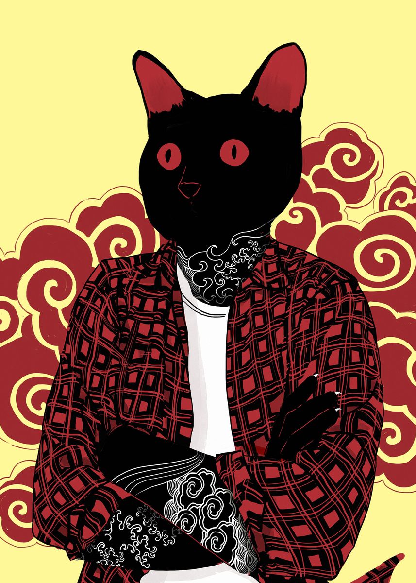 'Black cat Illustration' Poster, picture, metal print, paint by ...