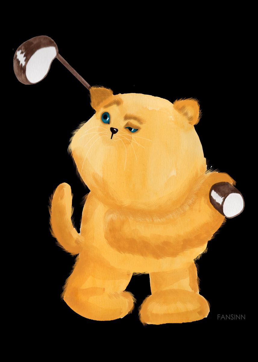 'Golf Cat Sport Funny child' Poster, picture, metal print, paint by ...