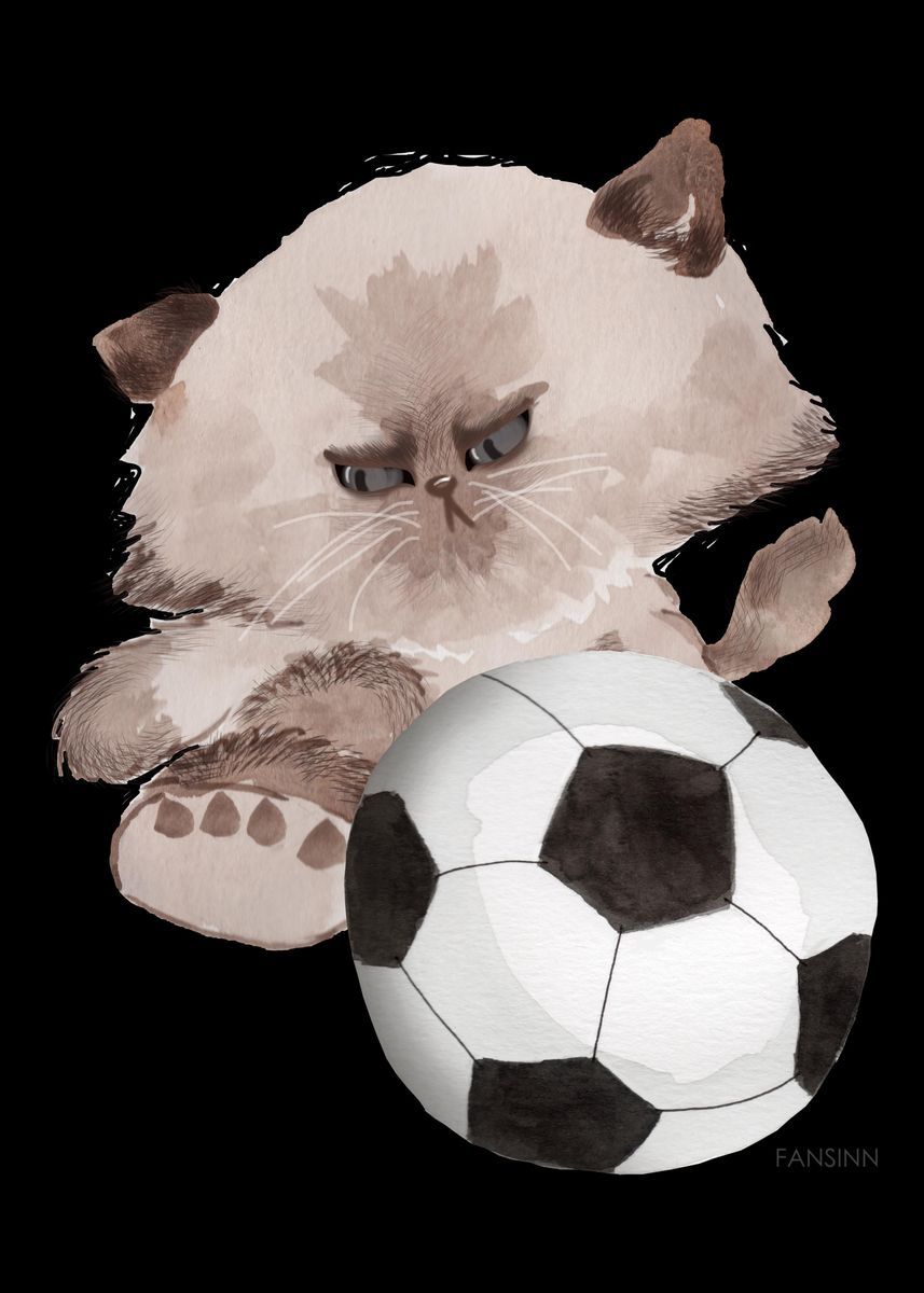 'Cat football sports gift c' Poster, picture, metal print, paint by ...