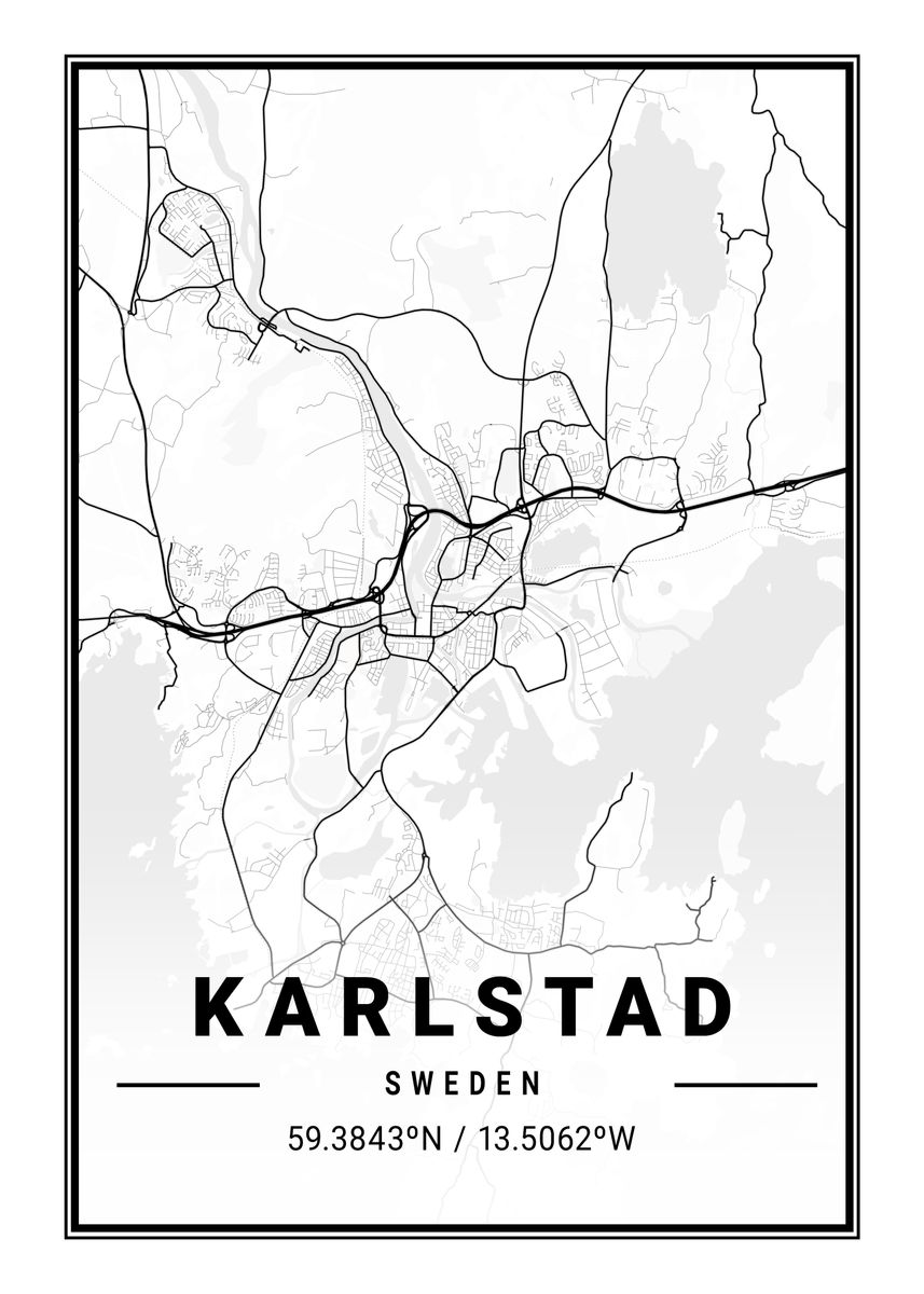 'Karlstad Light City Map' Poster, picture, metal print, paint by Tien ...