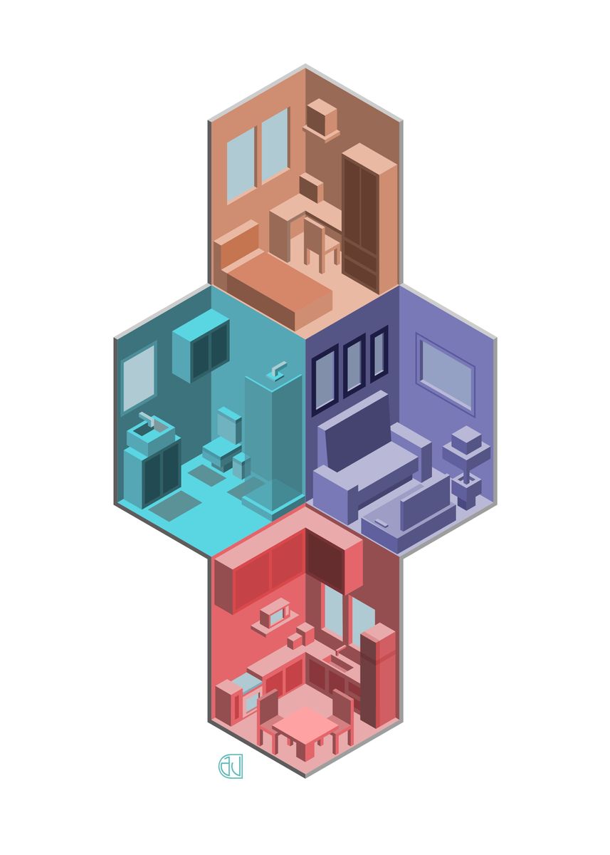 'Isometric House 16' Poster, picture, metal print, paint by Verissimo ...