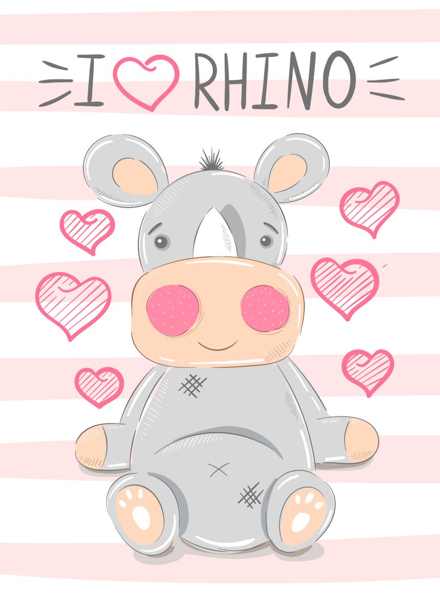 'I love rhino' Poster, picture, metal print, paint by Queensy Collin ...