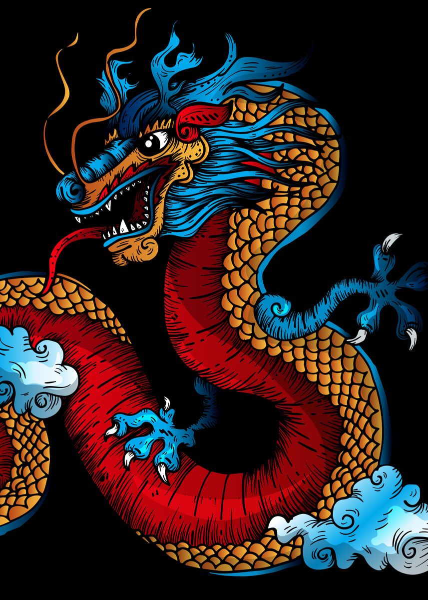 'Colorful Japanese Dragon' Poster by StefanART | Displate