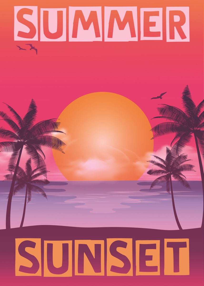 'Summer Beach Sunset' Poster, picture, metal print, paint by Max Ronn ...