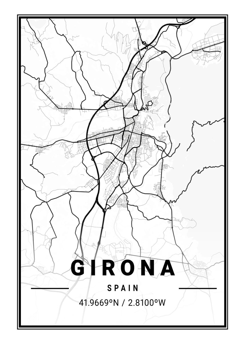 'Girona Light City Map' Poster, picture, metal print, paint by Tien ...