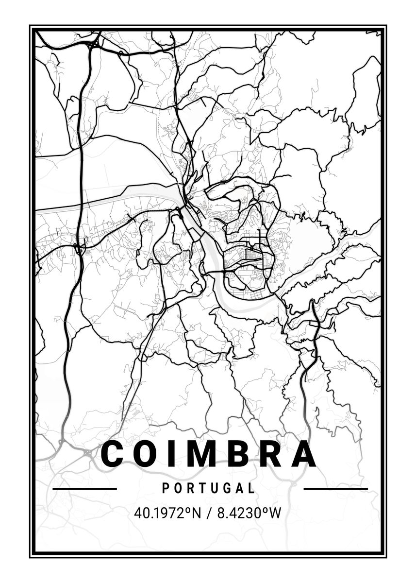 'Coimbra Light City Map' Poster, picture, metal print, paint by Tien ...