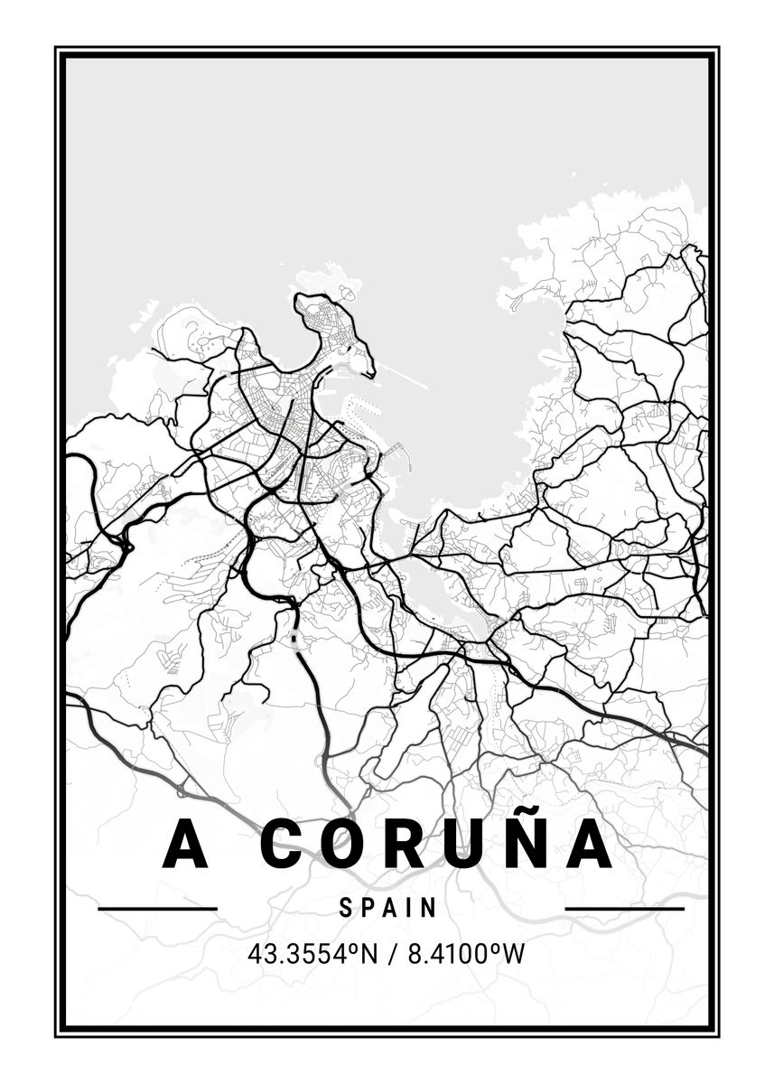 'A Coruna Light City Map' Poster, picture, metal print, paint by Tien ...