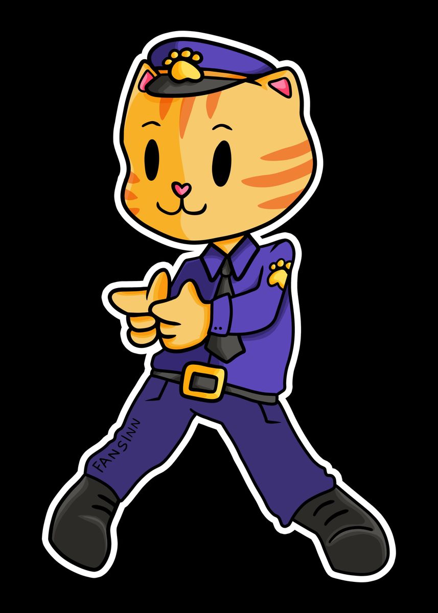 'Police safety Cat Cartoon ' Poster, picture, metal print, paint by ...