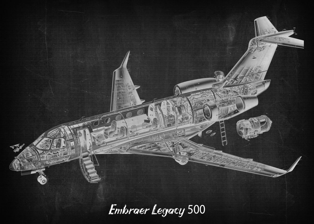'Embraer Legacy 500' Poster by MICHAEL BRUNS PLATES | Displate