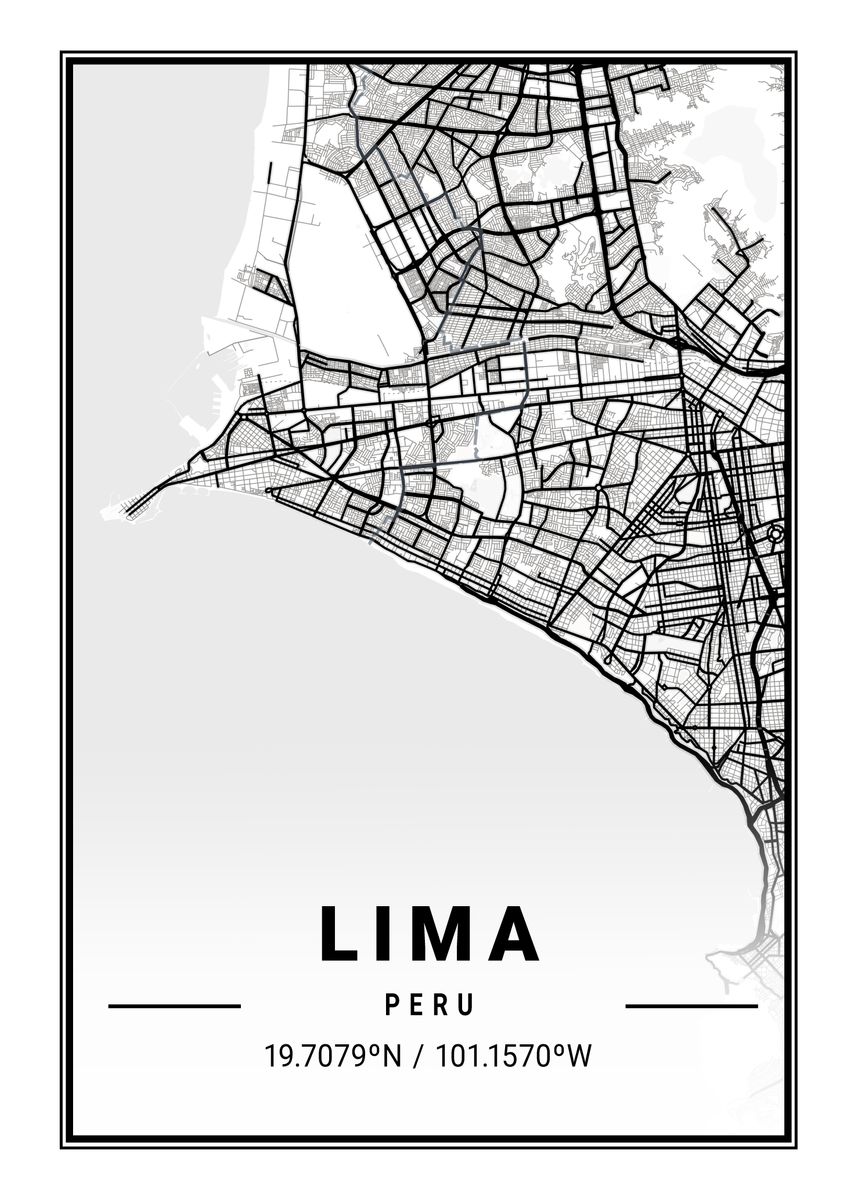 'Lima Light City Map' Poster, picture, metal print, paint by Tien ...
