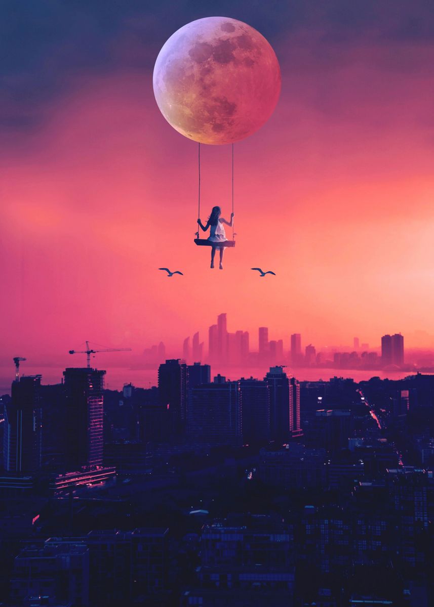 'Swinging above the city' Poster, picture, metal print, paint by Gen Z ...