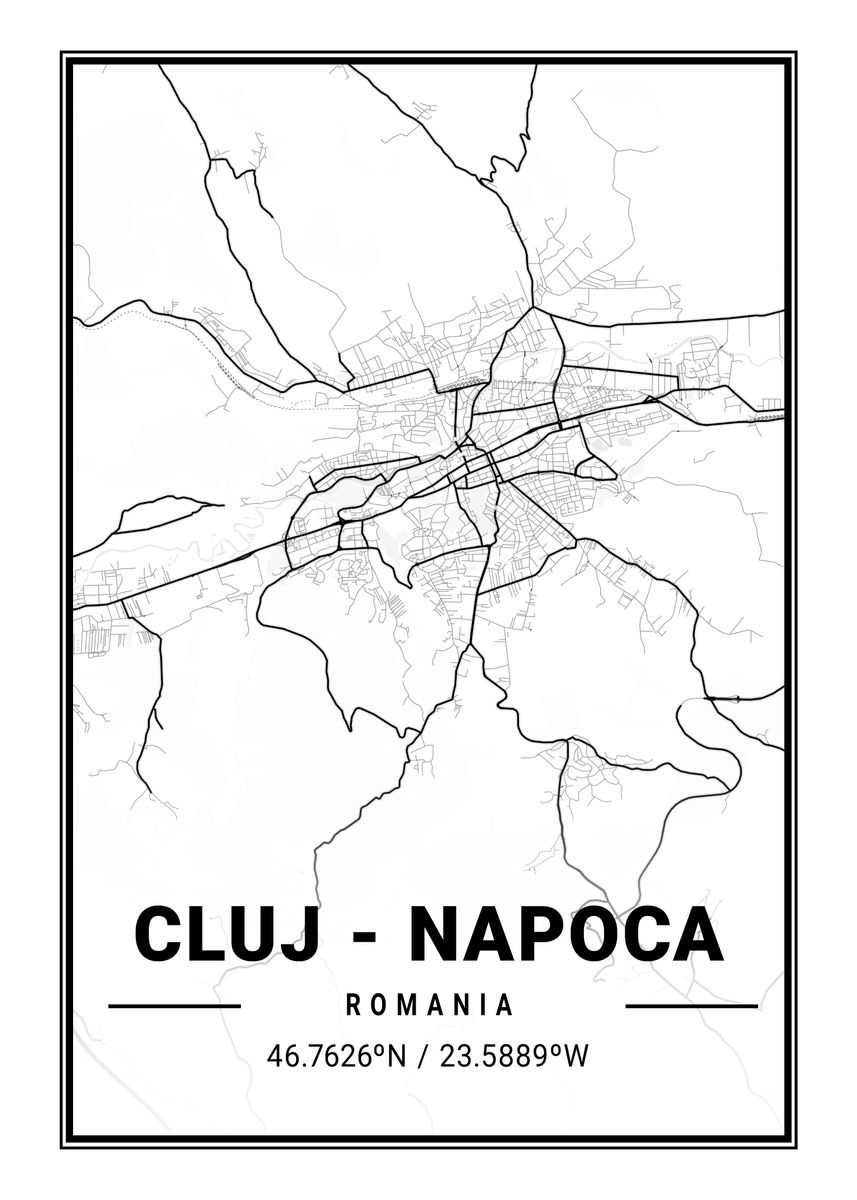 'Cluj Napoca Light Map' Poster, picture, metal print, paint by Tien ...