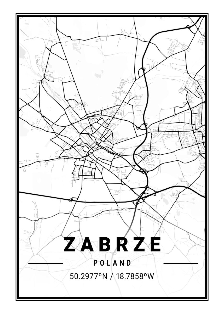 'Zabrze Light City Map' Poster, picture, metal print, paint by Tien ...
