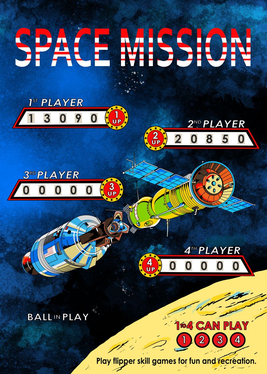 'Space Mission Pinball' Poster, picture, metal print, paint by ...