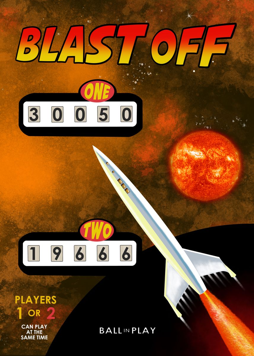 'Blast Off Retro Pinball' Poster, picture, metal print, paint by ...