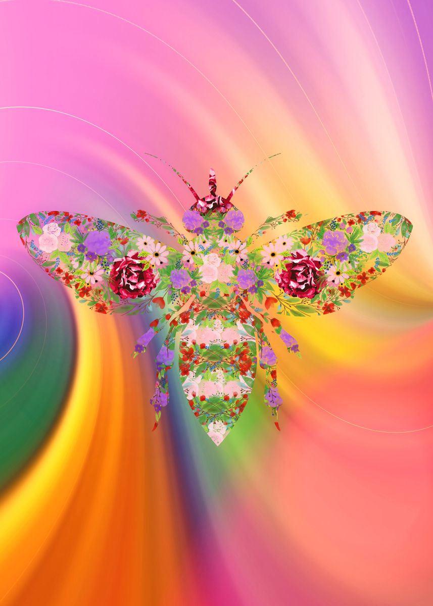'Floral Bee Rainbow Swirl' Poster, picture, metal print, paint by ...