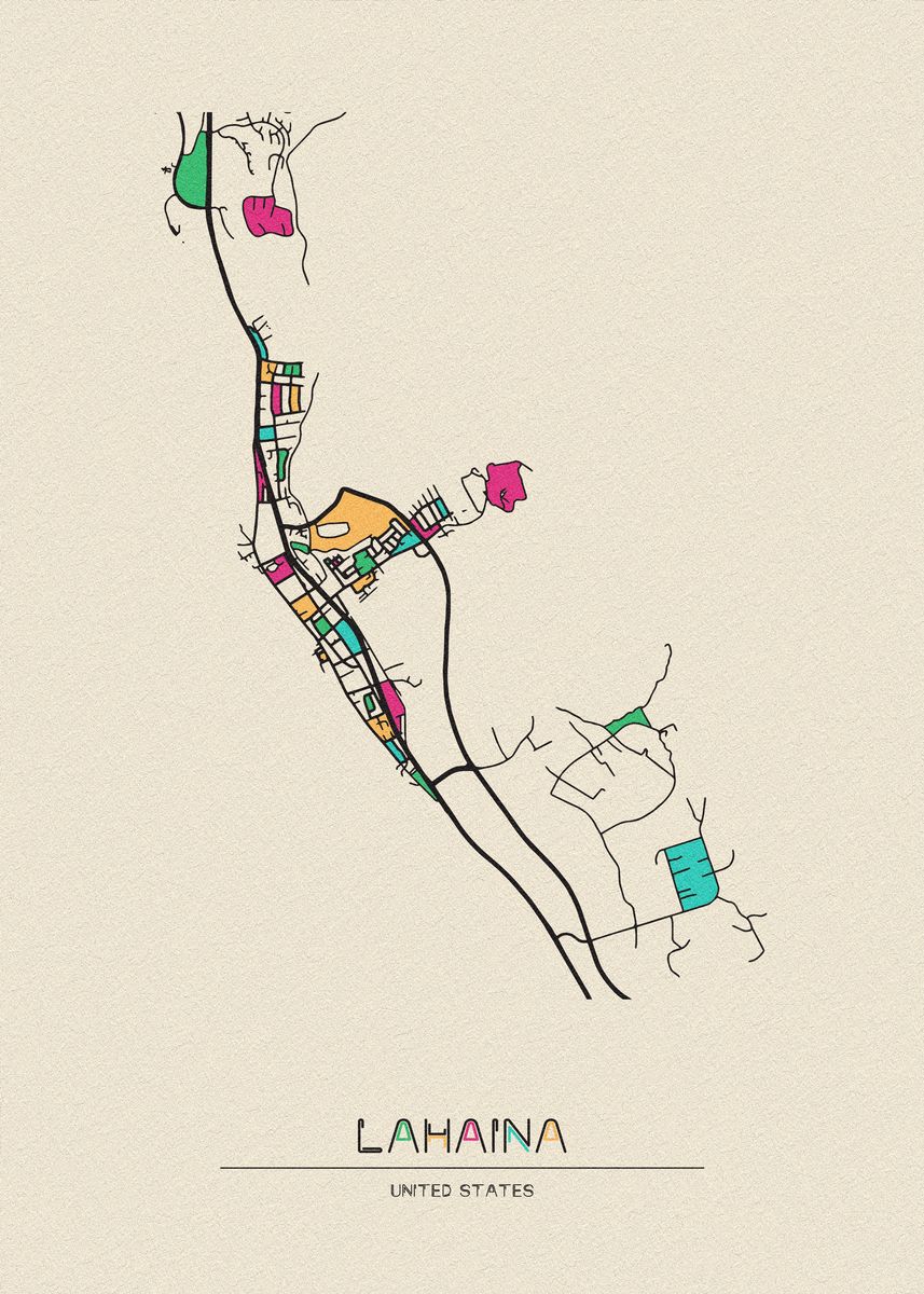 'Lahaina Map' Poster, picture, metal print, paint by Deniz A. | Displate