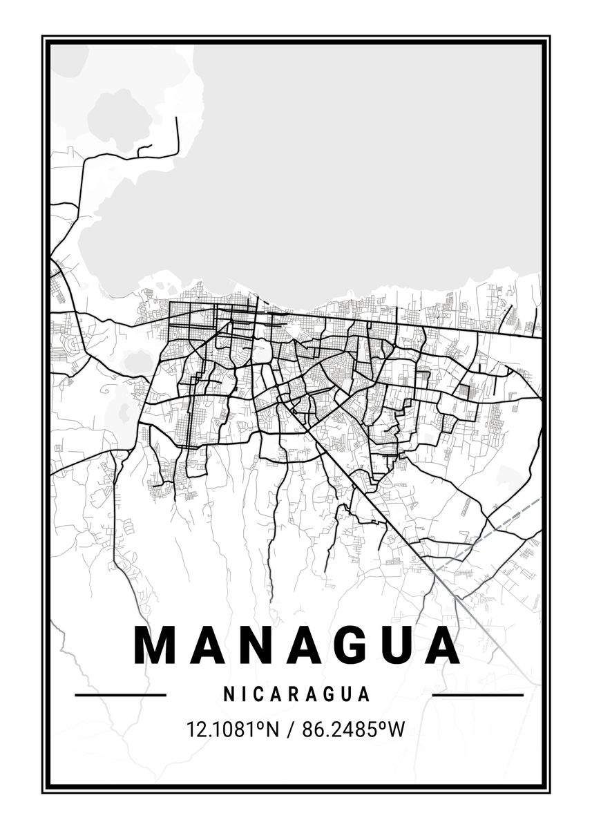 'Managua Light City Map' Poster, picture, metal print, paint by Tien ...