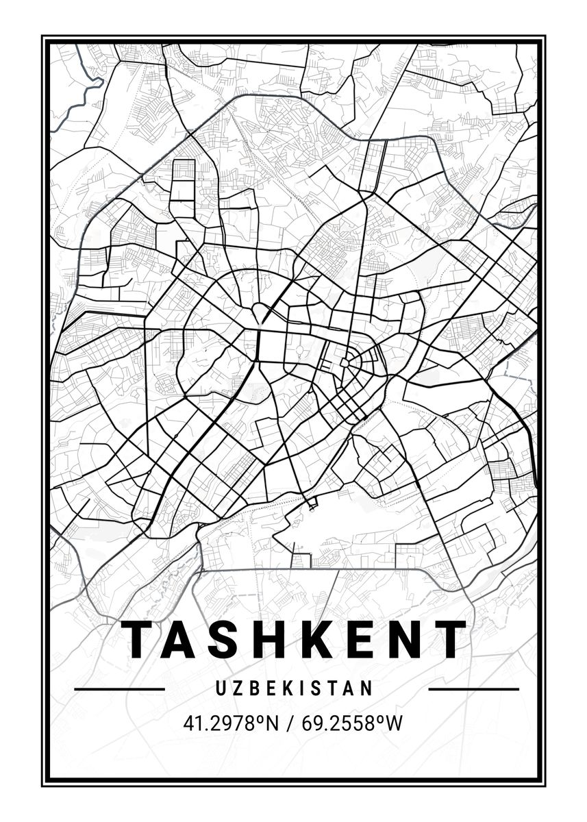 'Tashkent Light City Map' Poster by Tien Stencil | Displate