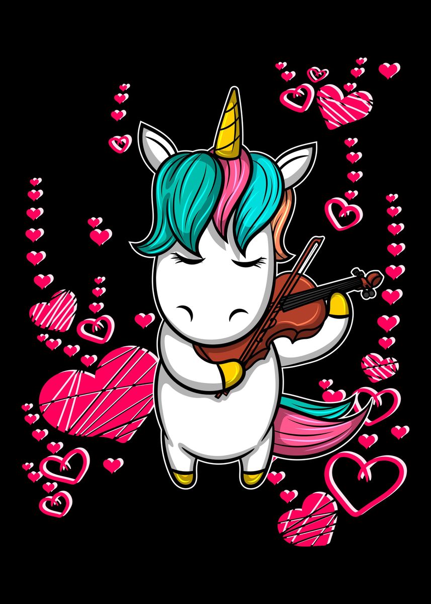 'Unicorn Music Violin Heart' Poster, picture, metal print, paint by ...