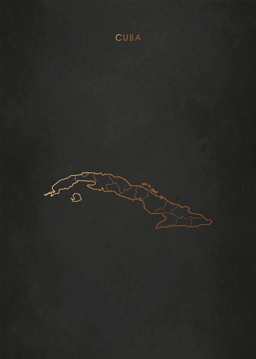 'Gold Cuba Map' Poster by Alo | Displate