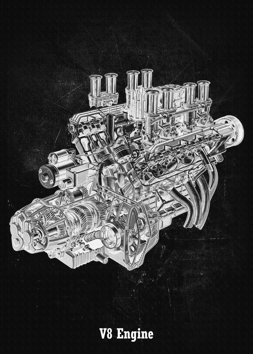 'V8 Engine' Poster, picture, metal print, paint by JAT DESIGNS | Displate