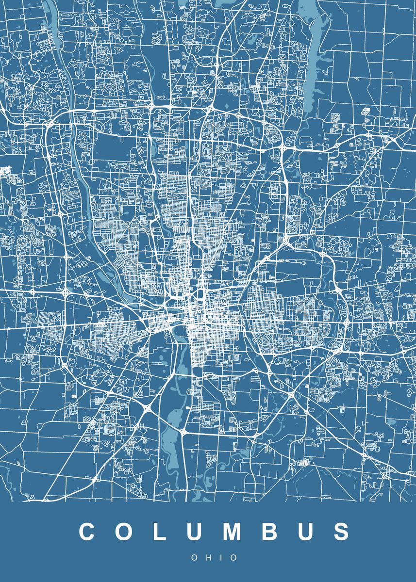 'Columbus Map Ohio US' Poster, picture, metal print, paint by UrbanMaps ...