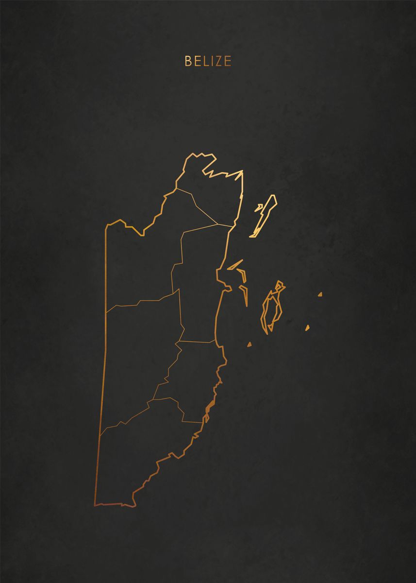 'Gold Belize Map' Poster, picture, metal print, paint by aio | Displate