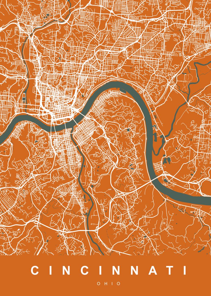 'Cincinnati Map Ohio US' Poster, picture, metal print, paint by ...