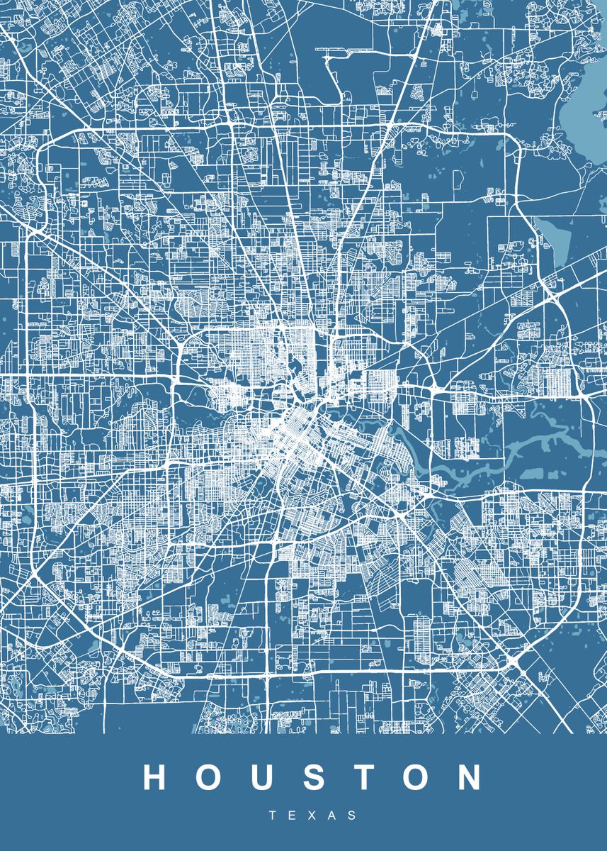 'Houston Map Texas US' Poster, picture, metal print, paint by UrbanMaps ...