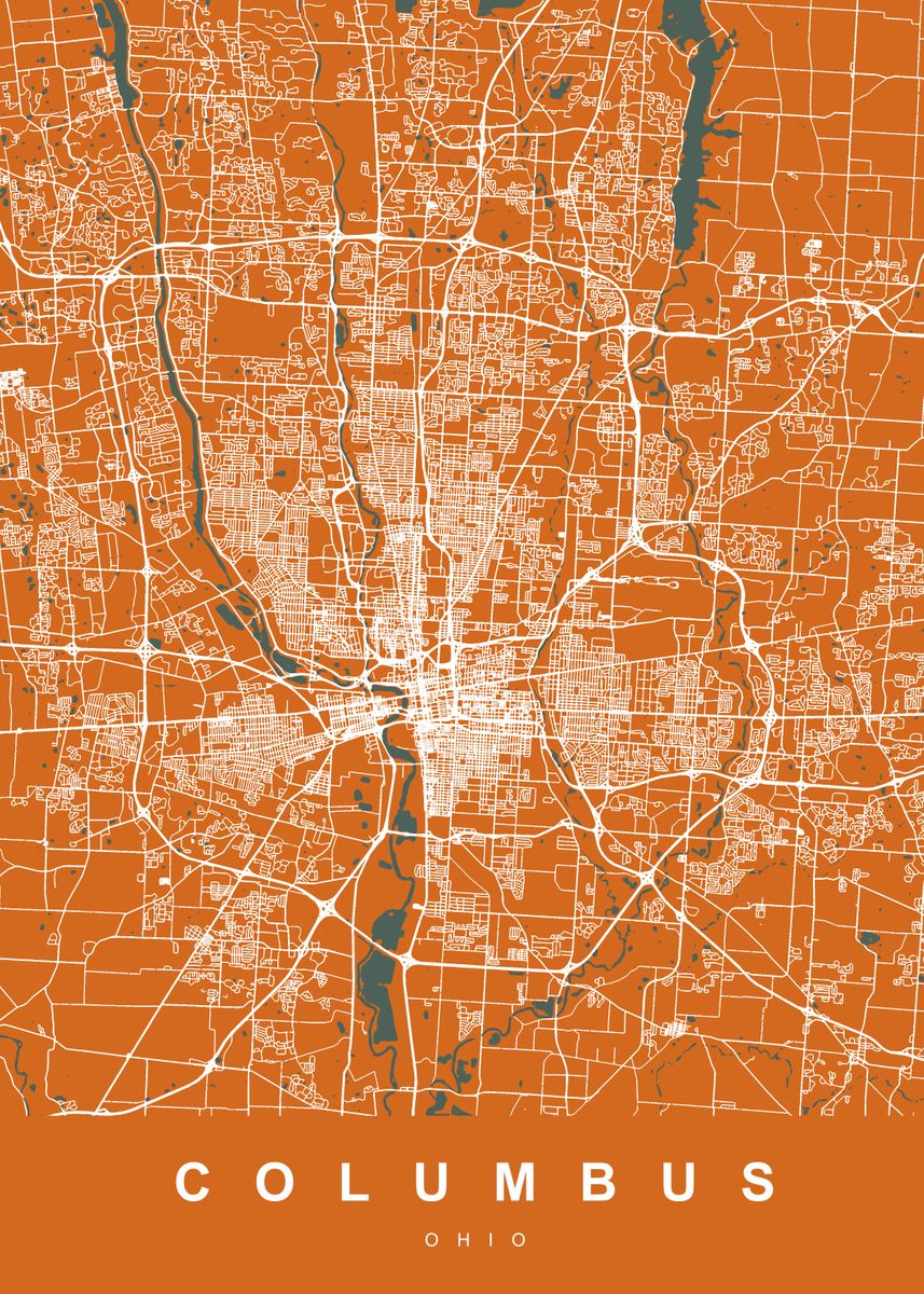 'Columbus Map Ohio US' Poster, picture, metal print, paint by UrbanMaps ...