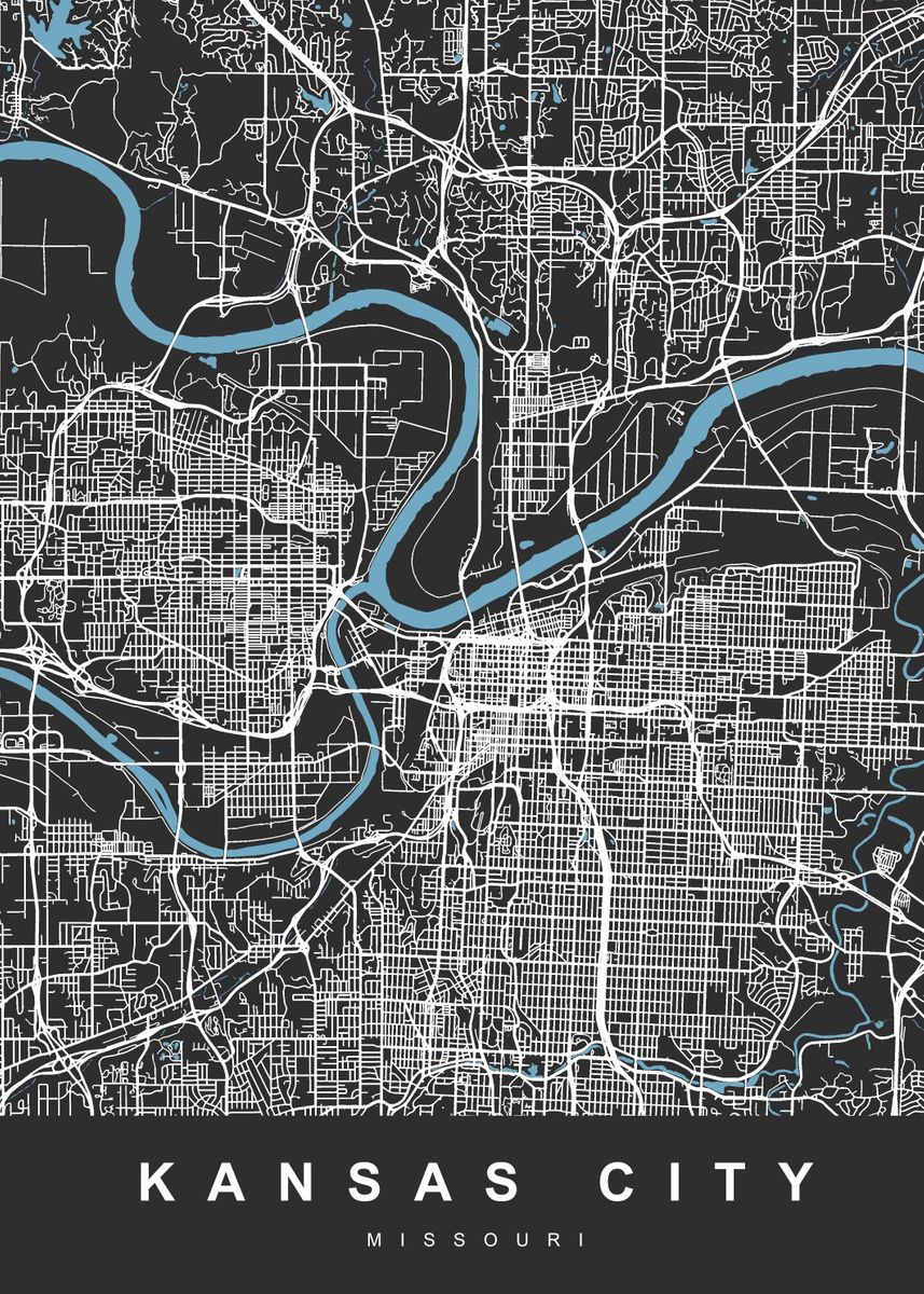 'Kansas City Map US' Poster, picture, metal print, paint by UrbanMaps ...